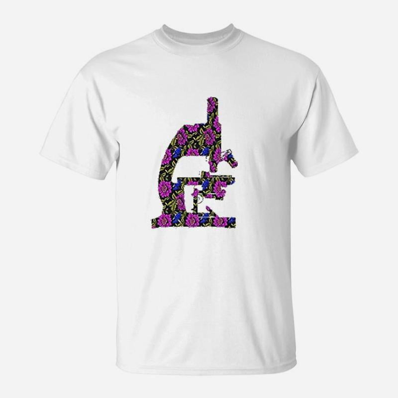 Flowers Floral Print Microscope Female Scientist Lab Tech TShirt ...