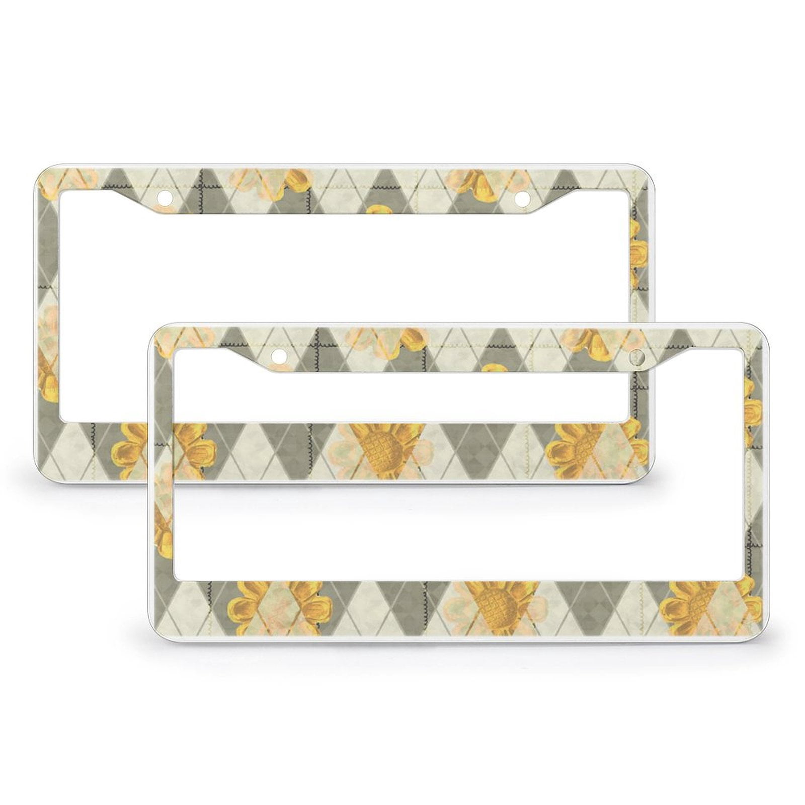 Flowers Floral Rhombus License Plate Frame - 2 Pack License Plate Frame ...