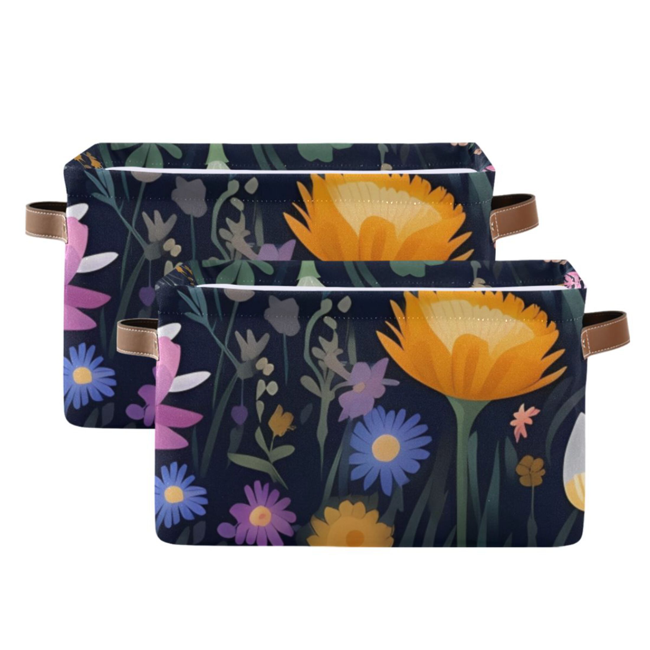 Flowers Floral Storage Basket Large Foldable Storage Bin Laundry ...