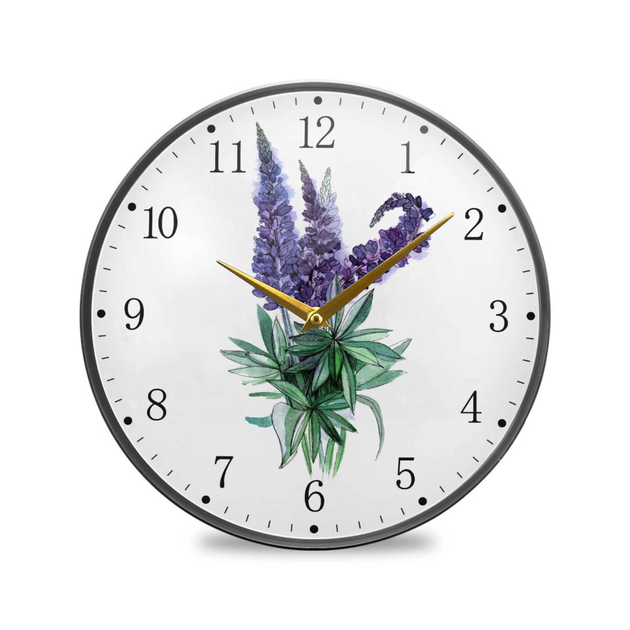 Flowers Floral Violet Acrylic Wall Clocks Quiet Round Clock Battery ...