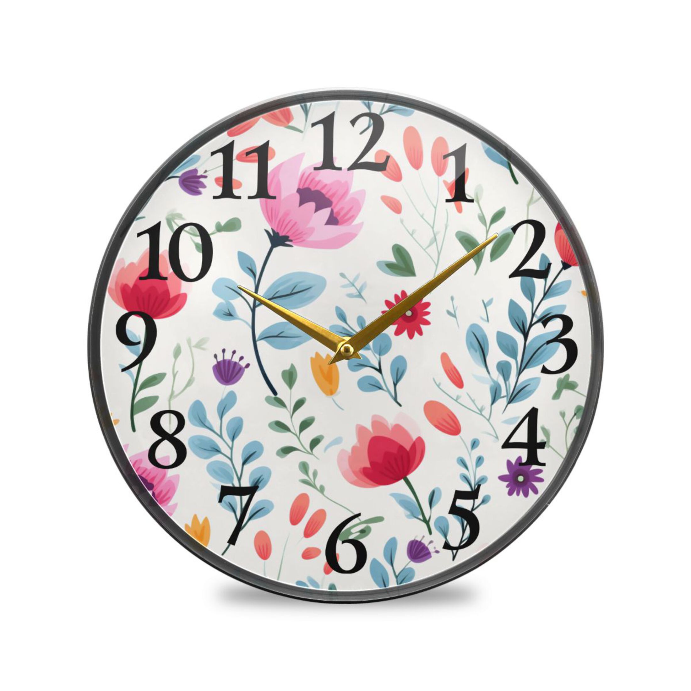 Flowers Floral Wall Clocks Battery Operated 9.5 Inch Round Clock ...