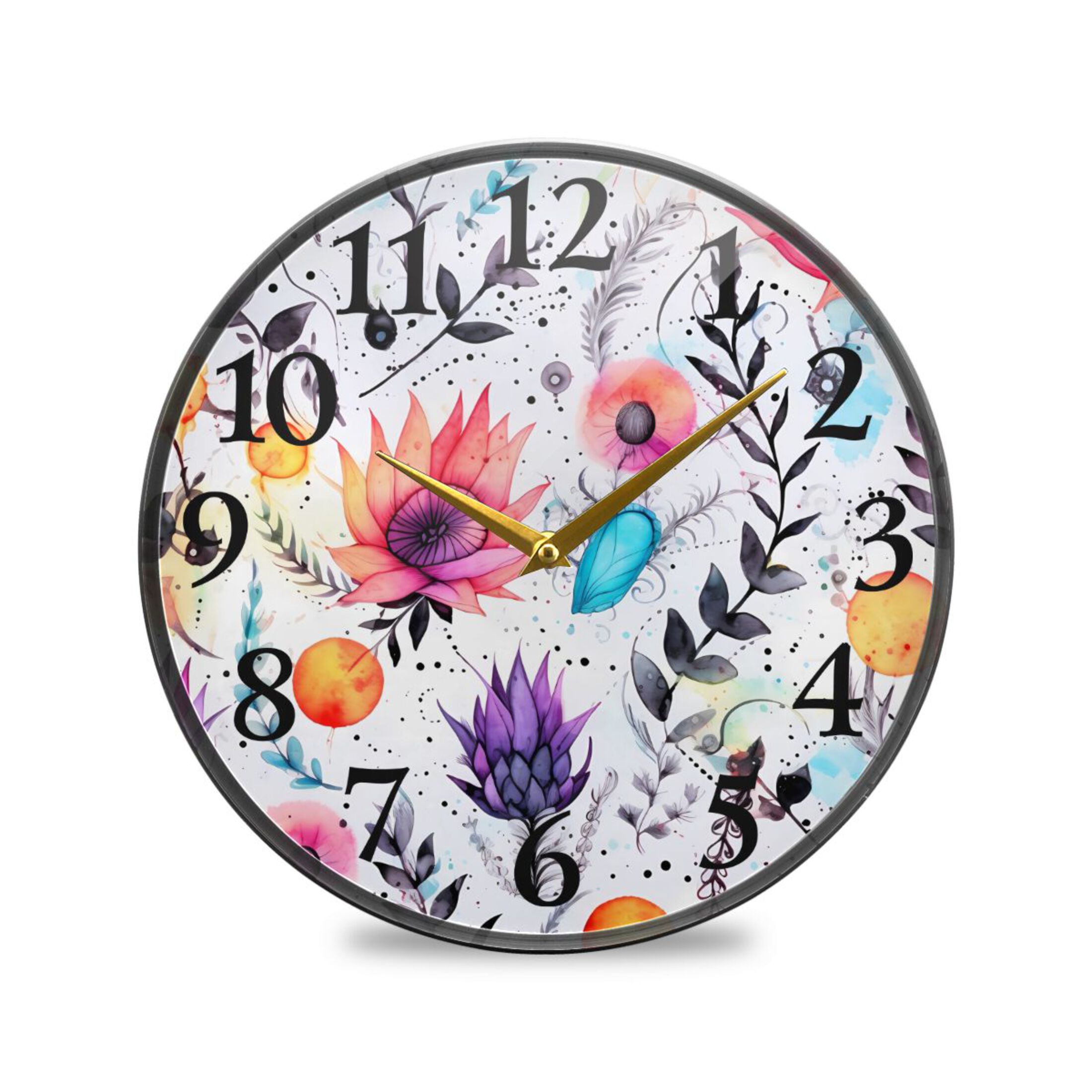 Flowers Floral Wall Clocks Battery Operated 9.5 Inch Round Clock ...