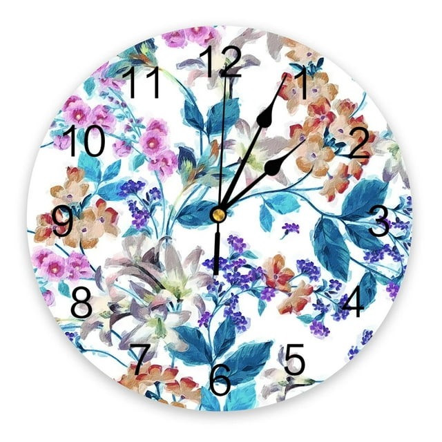 Flowers Foliage Branches Wall Clock Large Modern Kitchen Dinning Round ...
