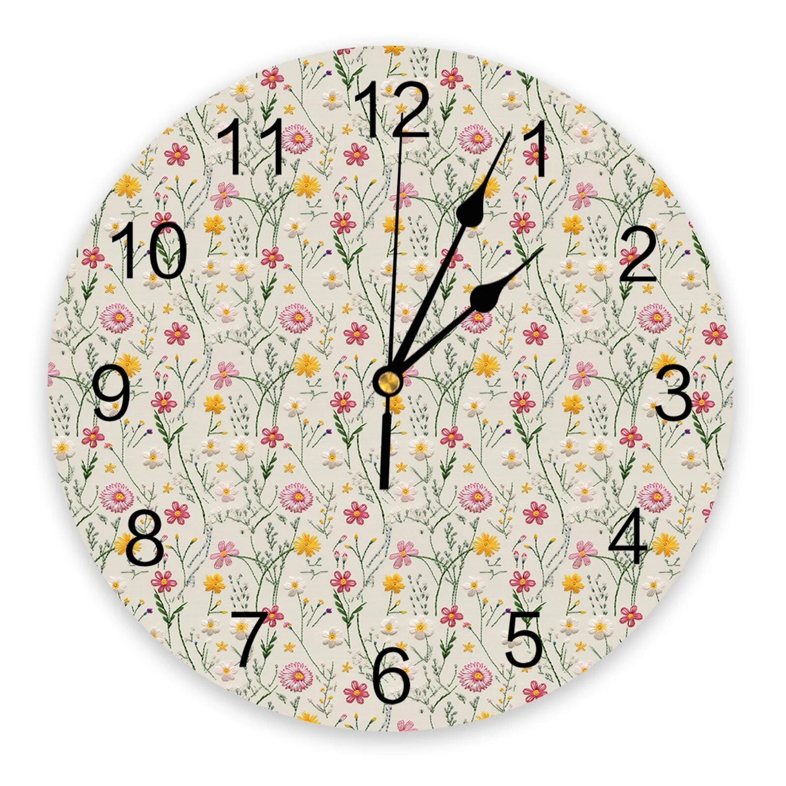 Flowers Foliage Texture Wall Clock Large Modern Kitchen Dinning Round ...