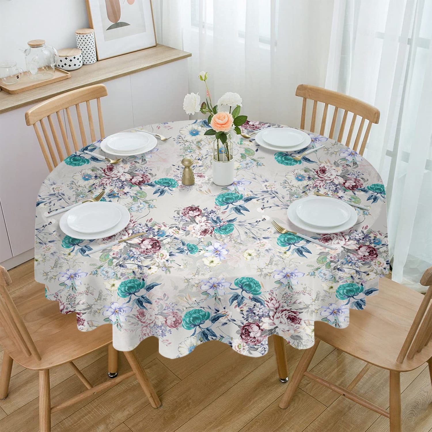 Flowers Foliage Vintage Waterproof Tablecloth Tea Table Decoration ...
