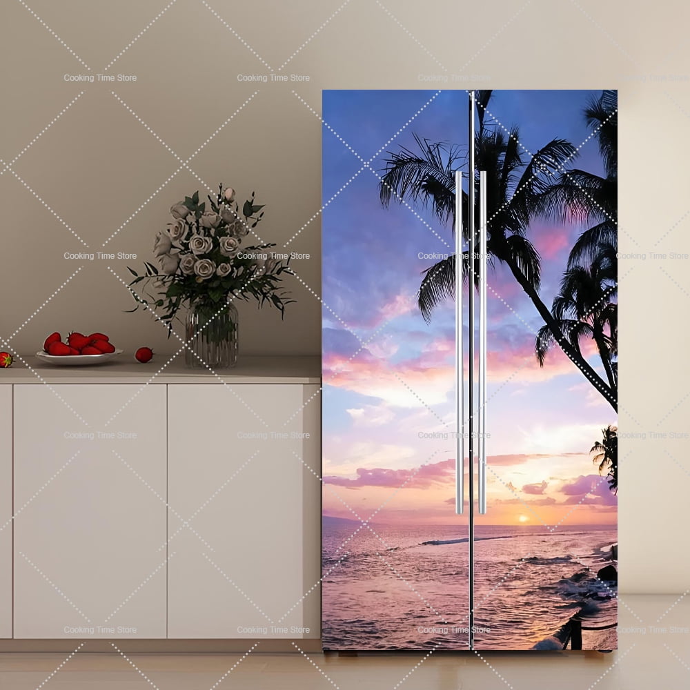 Flowers Fridge Wrap Stickers Peel and Stick Vinyl Sunset Sunset ...