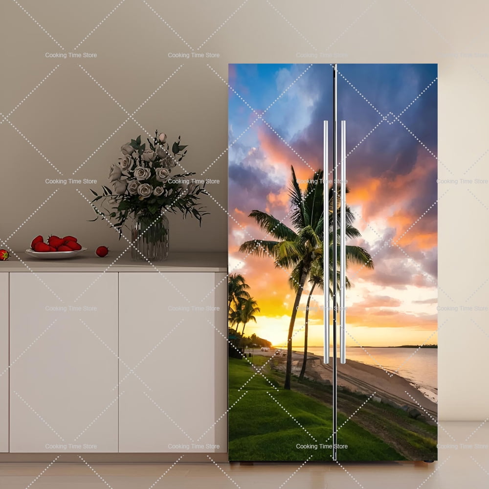 Flowers Fridge Wrap Stickers Peel and Stick Vinyl Sunset Sunset ...