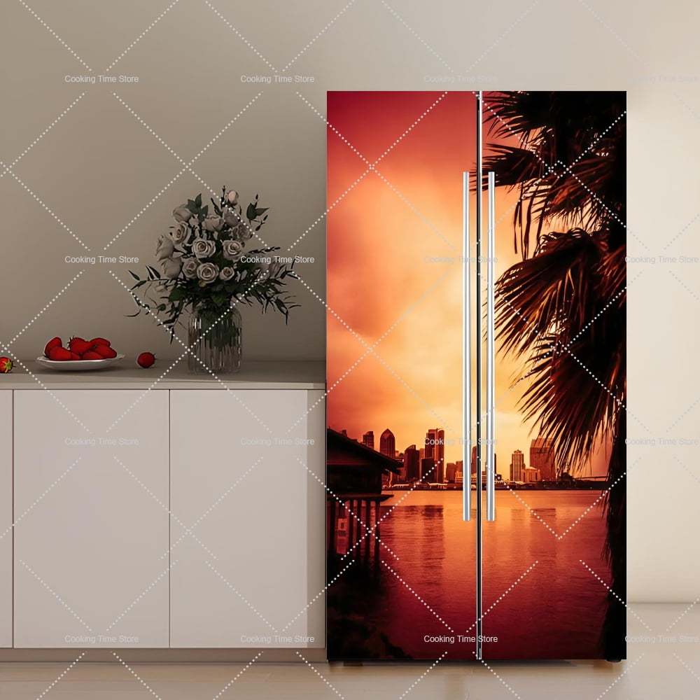 Flowers Fridge Wrap Stickers Peel and Stick Vinyl Sunset Sunset ...