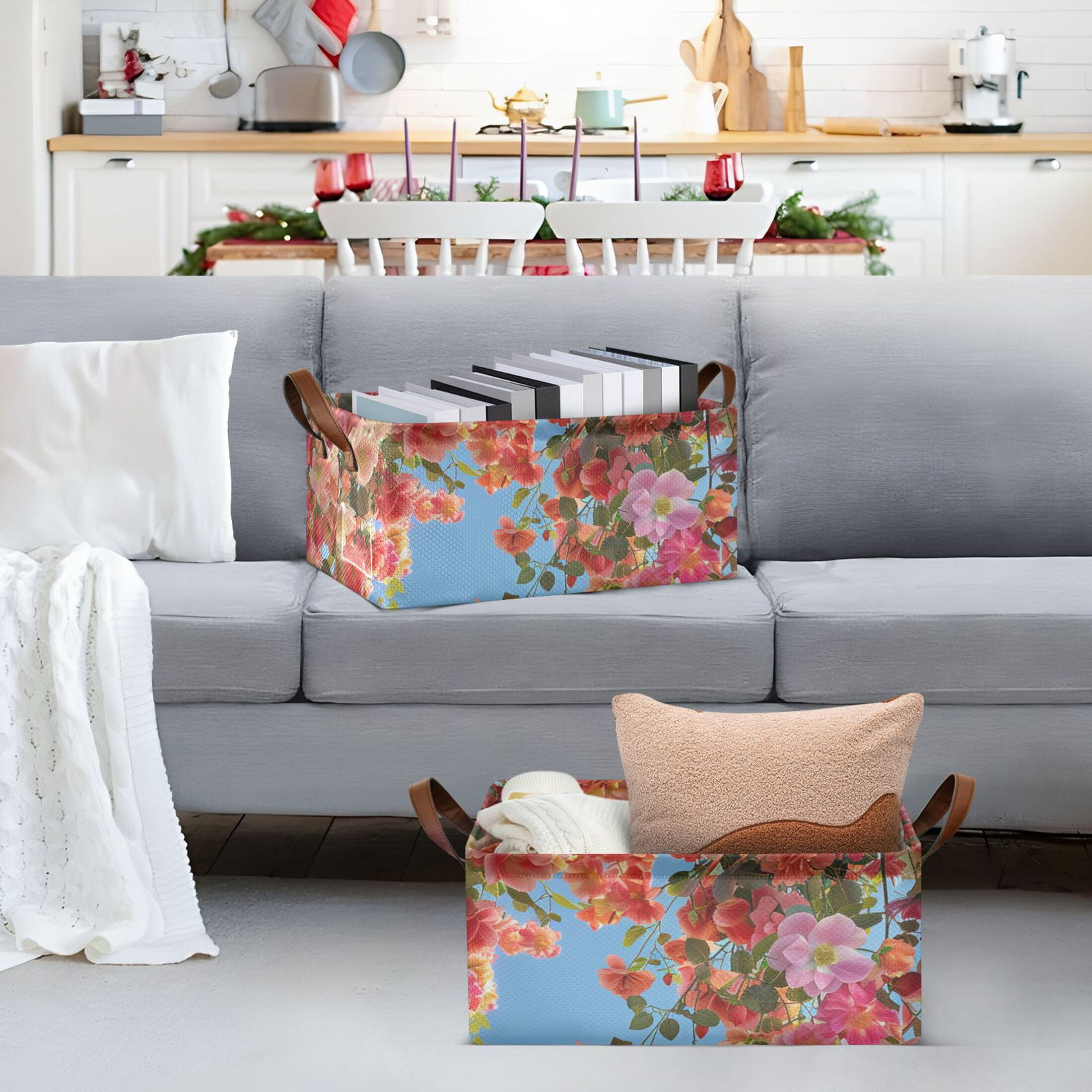 Flowers Garden Roses Storage Bins with Handles Foldable Storage Baskets ...