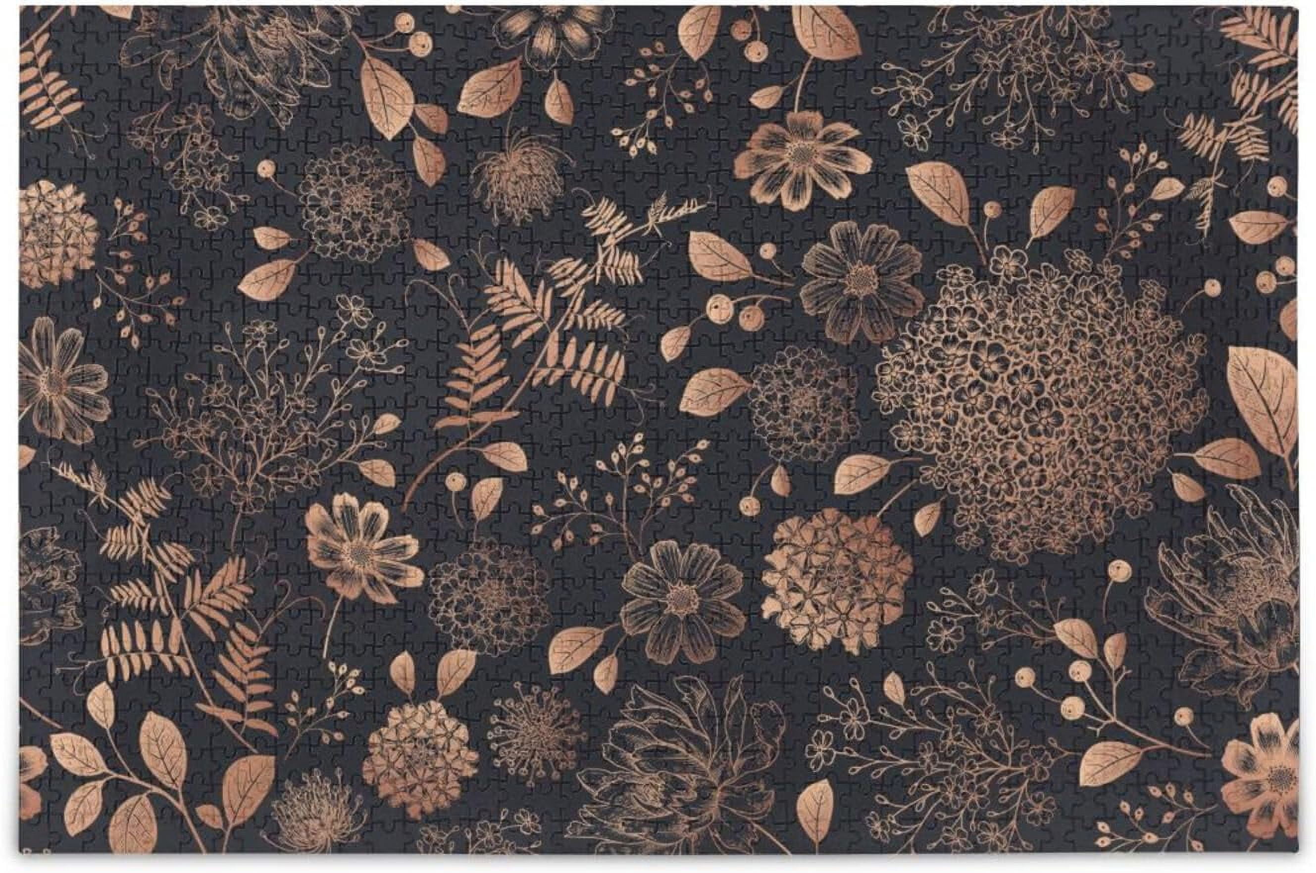 Flowers Gold Black Jigsaw Puzzles for Adults 1000 Piece, Puzzles 1000 ...