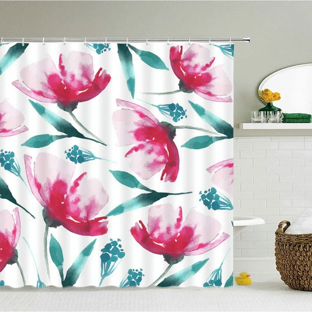 Flowers Green Plant Shower Curtains Bath Curtain 3d Printing Bathroom
