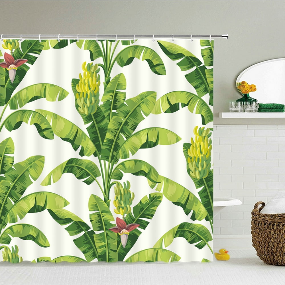 Flowers Green Plant Shower Curtains Bath Curtain 3d Printing Bathroom
