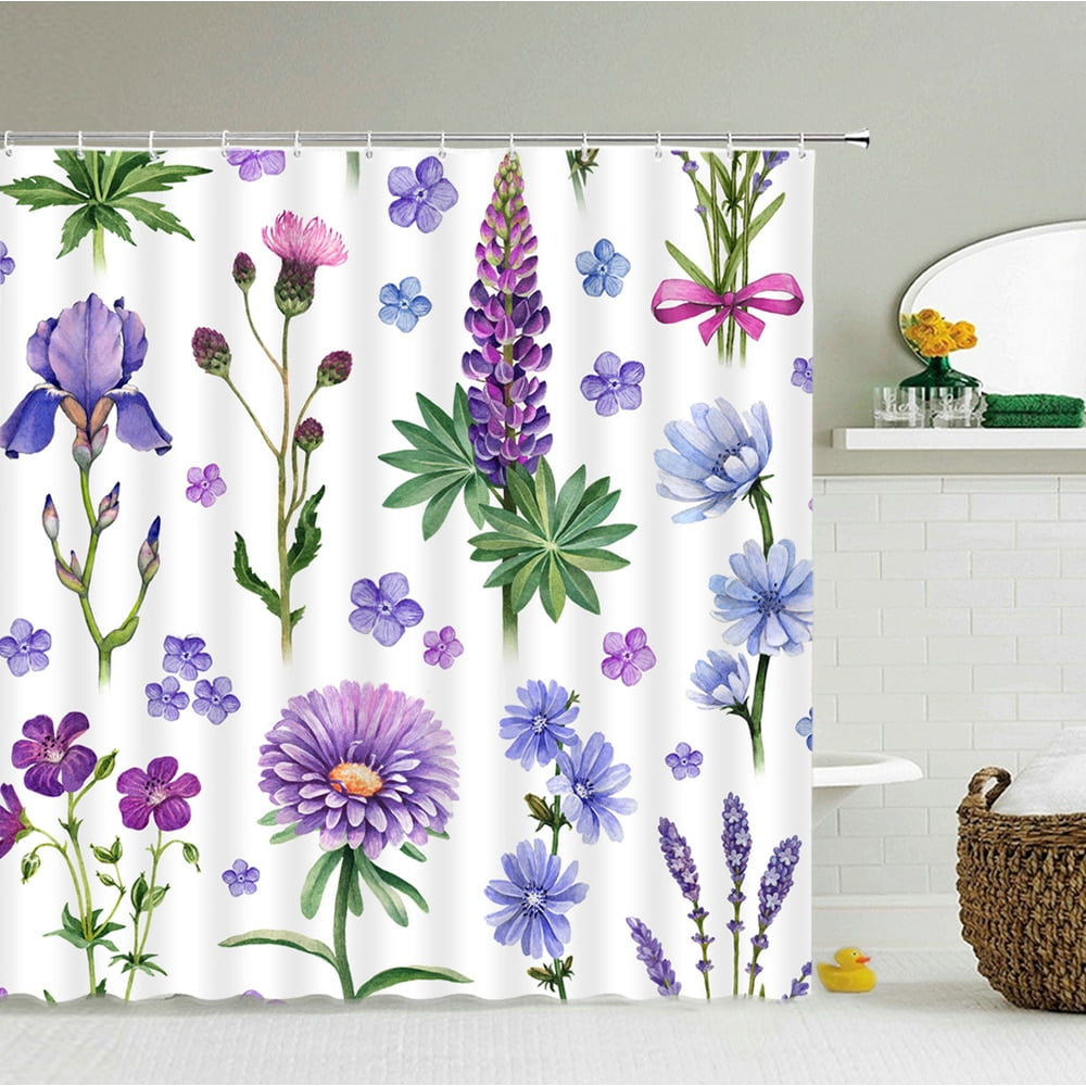 Flowers Green Plant Shower Curtains Bath Curtain 3d Printing Bathroom
