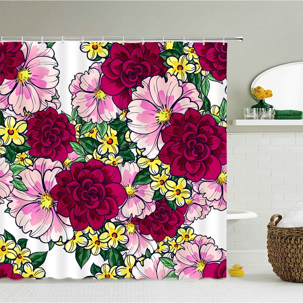 Flowers Green Plant Shower Curtains Bath Curtain 3d Printing Bathroom