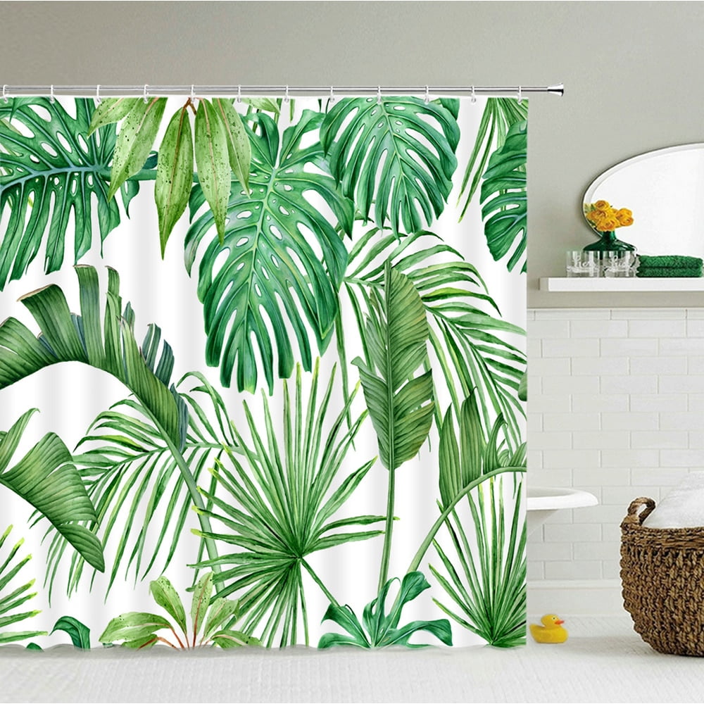 Flowers Green Plant Shower Curtains Bath Curtain 3d Printing Bathroom