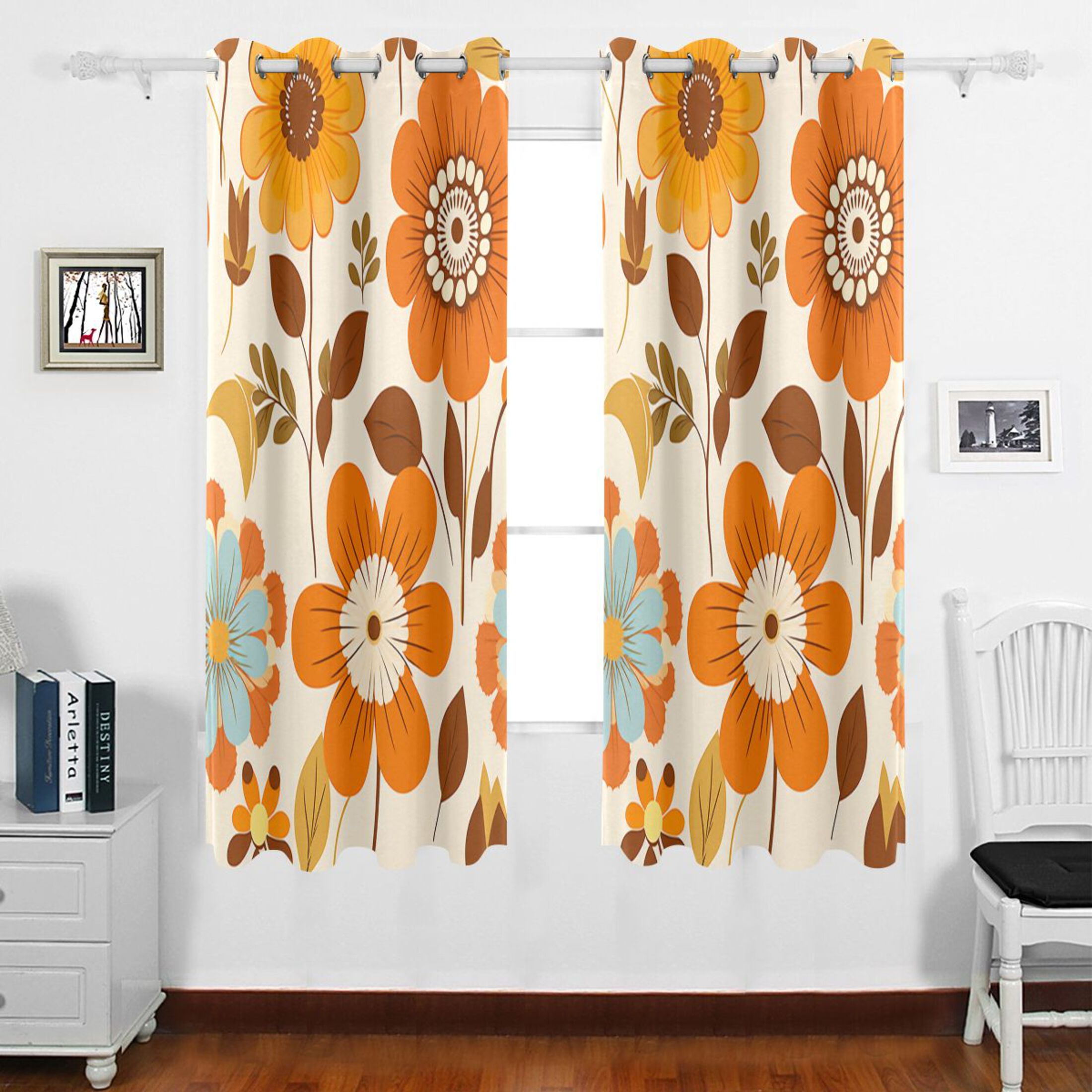 Flowers Grommet Blackout Curtains Thermal Insulated Window Curtain Sets ...