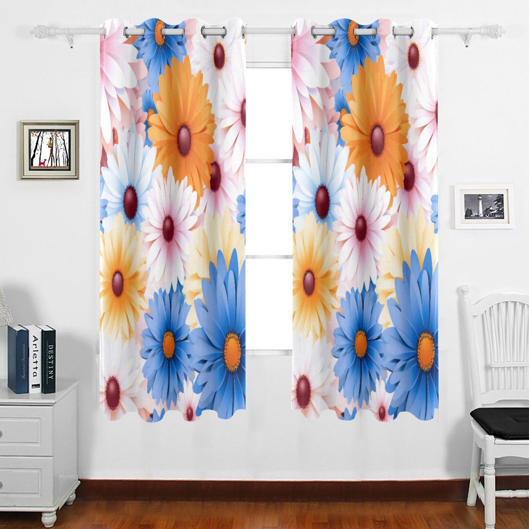 Flowers Grommet Blackout Curtains Thermal Insulated Window Curtain Sets ...