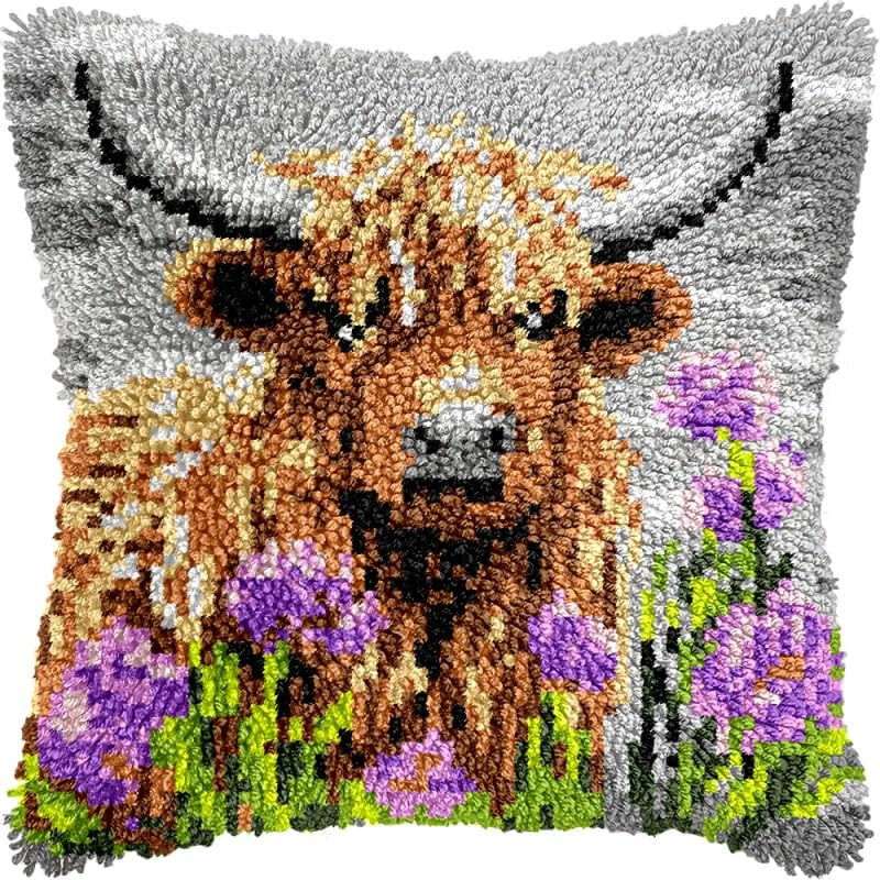 Flowers Highland Cow Latch Hook Pillows Kits Cushion Pillow Cover with ...