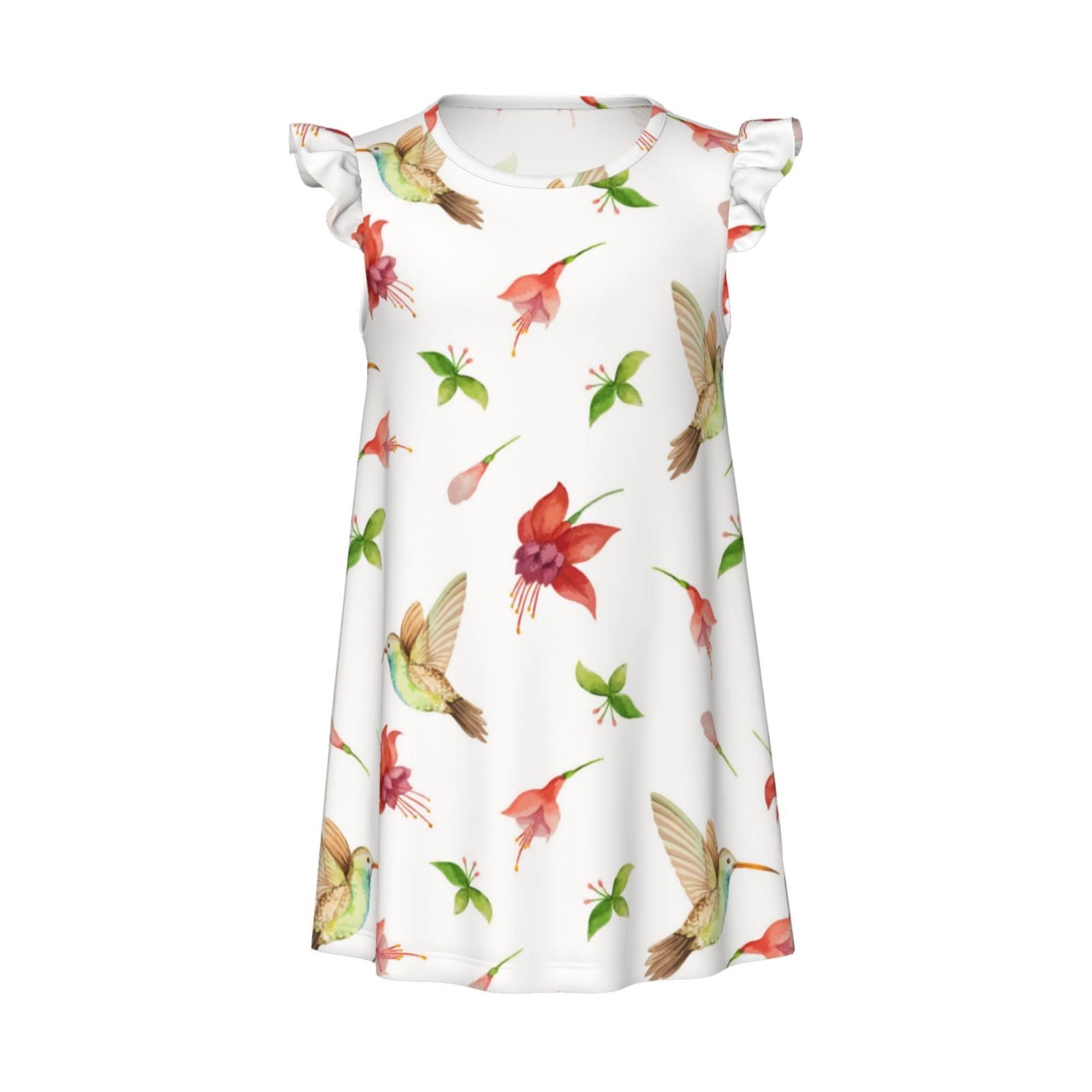 Flowers Hummingbird Girls Nightgowns, Short Sleeves Dress Girls ...