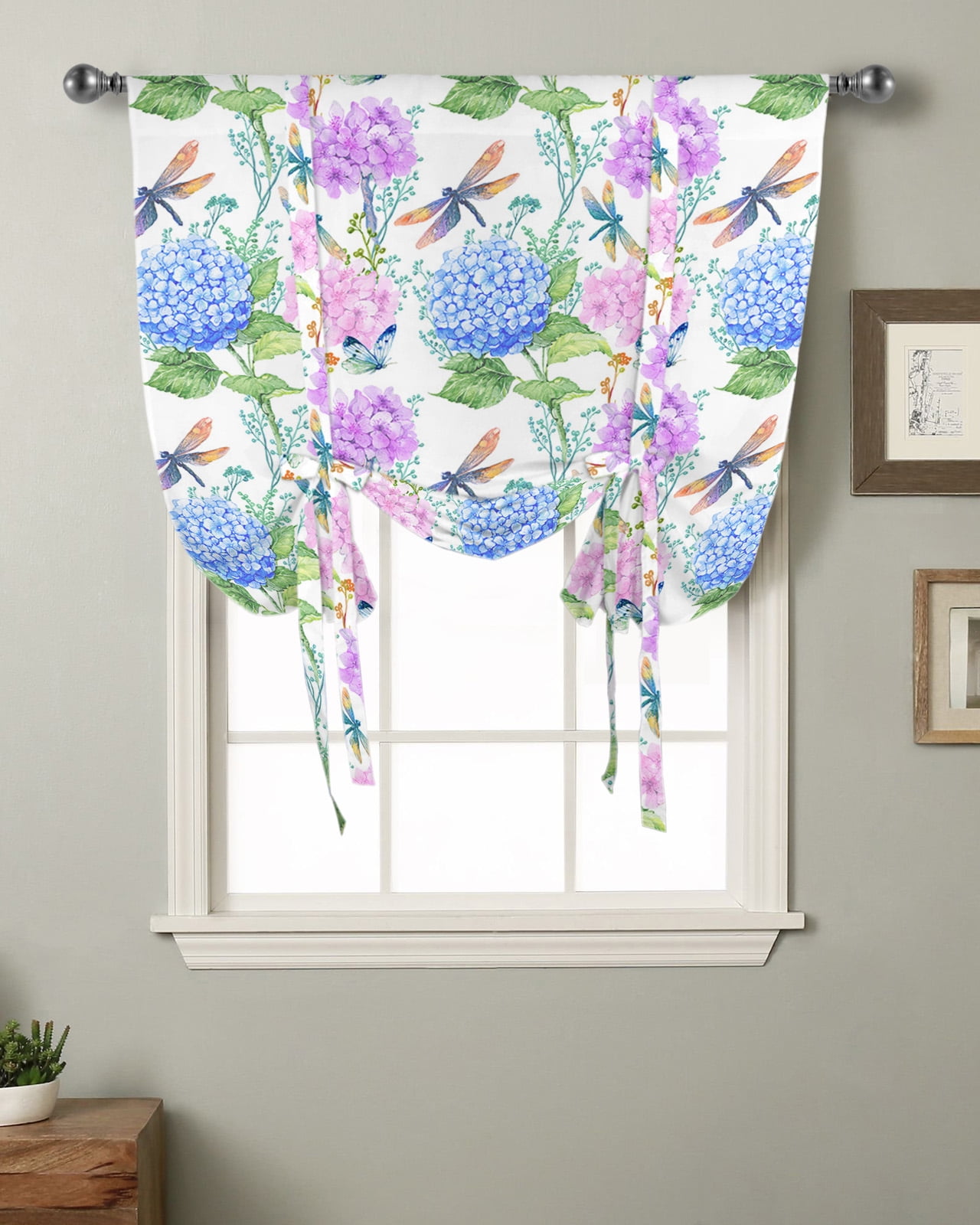 Flowers Hydrangeas Watercolor Plants Kitchen Short Window Curtain Modern Home r Small Window ...