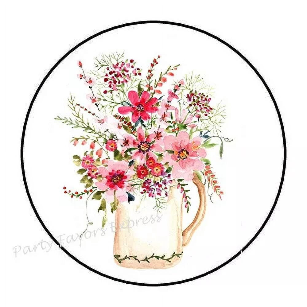 Flowers In Pottery Jug Sticker Party Favors Sticker Envelope Seals ...