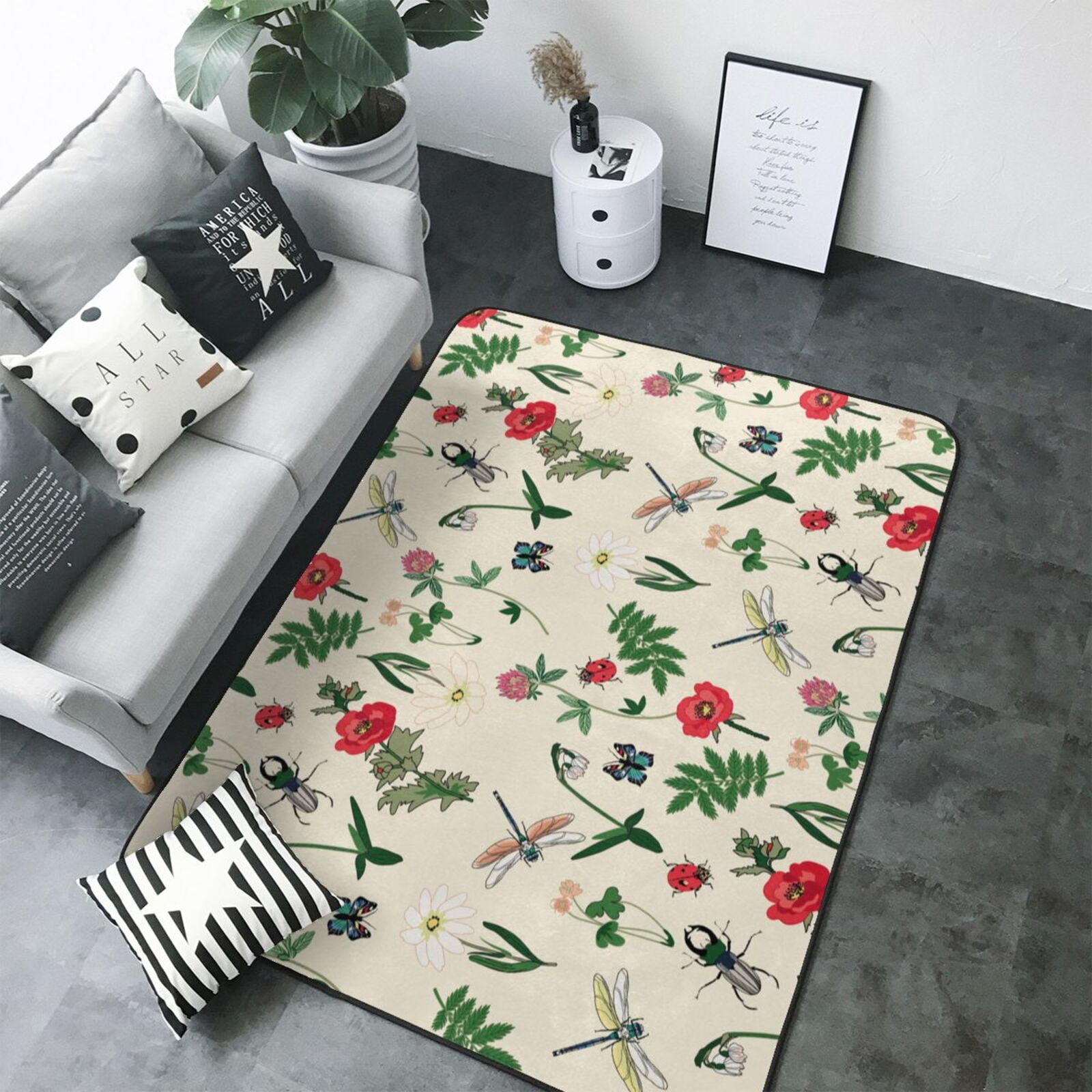 Flowers Insects Area Rugs for Living Room Bedroom, 5x7 Soft Throw ...