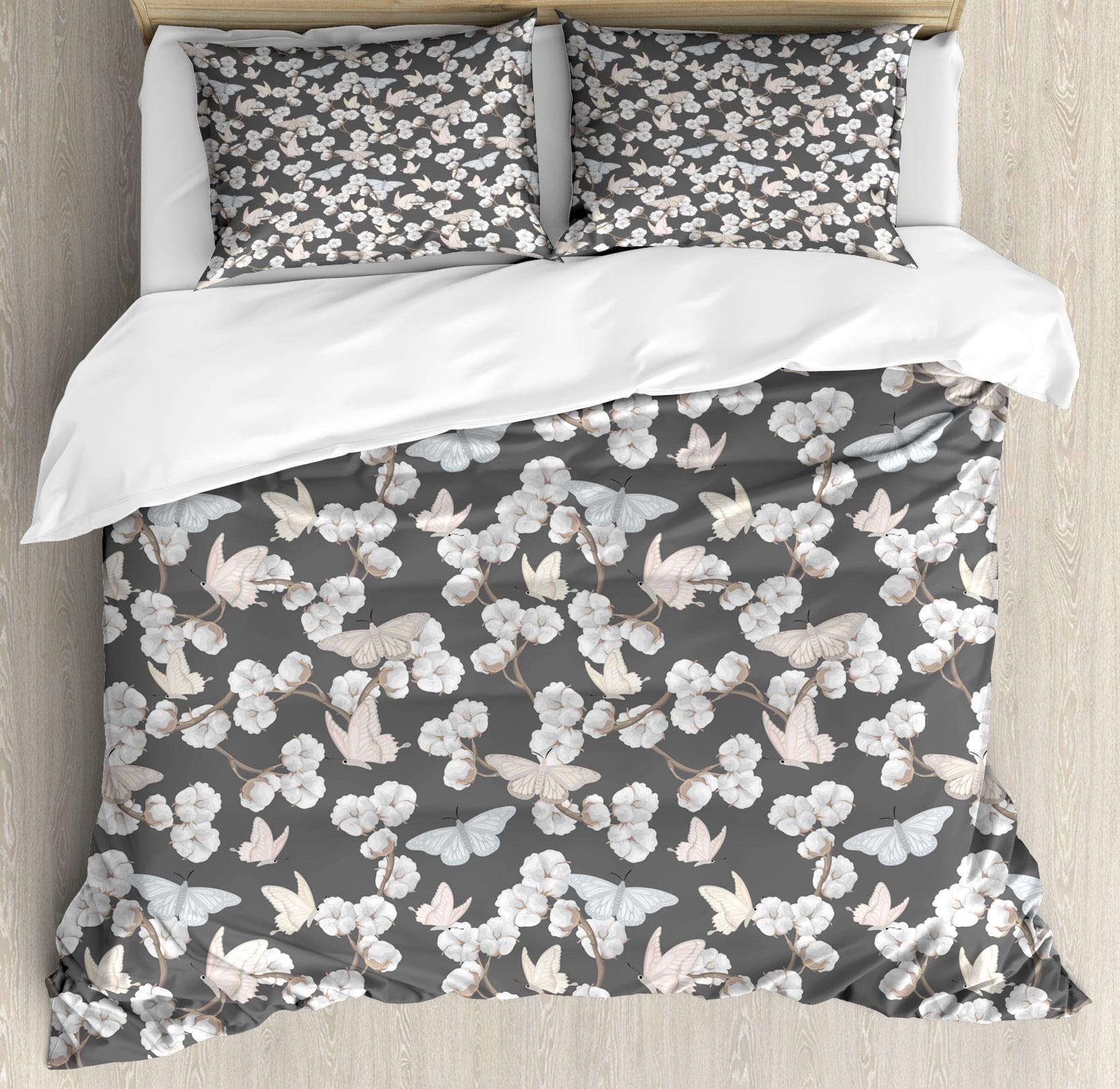 Flowers Insects Duvet Cover Set, Vintage Floral Nostalgia Detailed ...