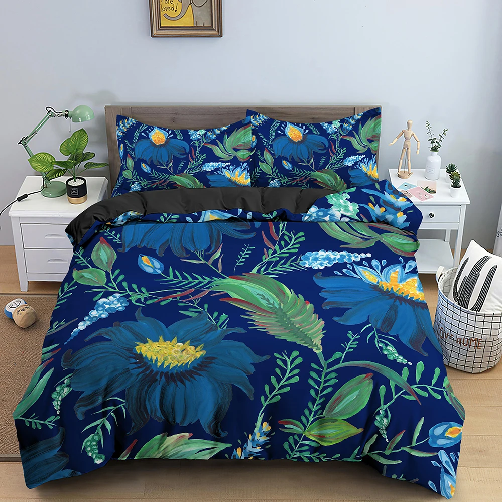 Flowers King Duvet Cover 3D Colorful Floral Printed Polyester Bedding ...