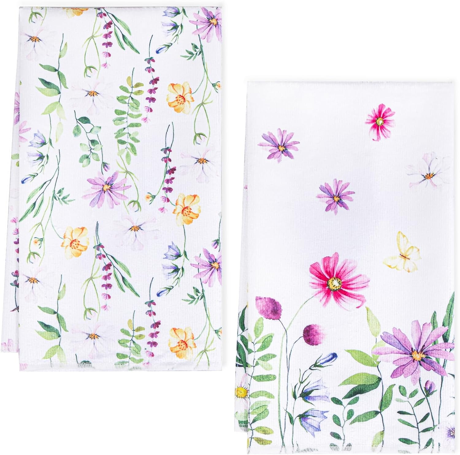 Flowers Kitchen Towels Dish Towels Set of 2,Purple Wild Flower Dish ...