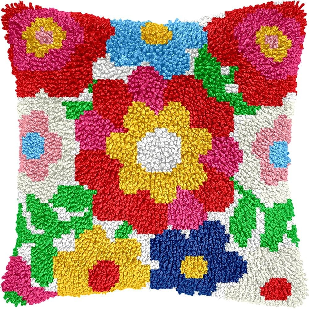 Flowers Latch Hook Pillow Cover Kits for DIY Handmade Throw Pillow ...