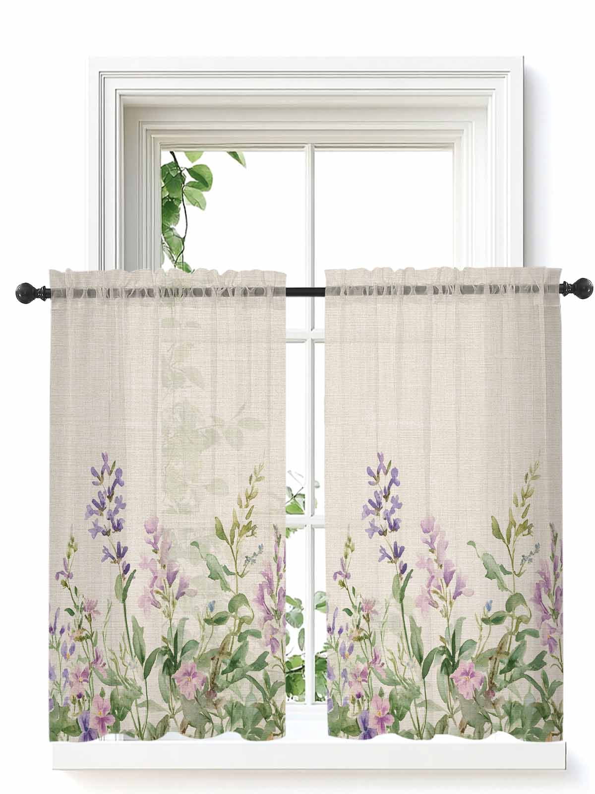 Flowers Lavender Curtains 54 Inch Length, Sheer Curtains for Bedroom ...