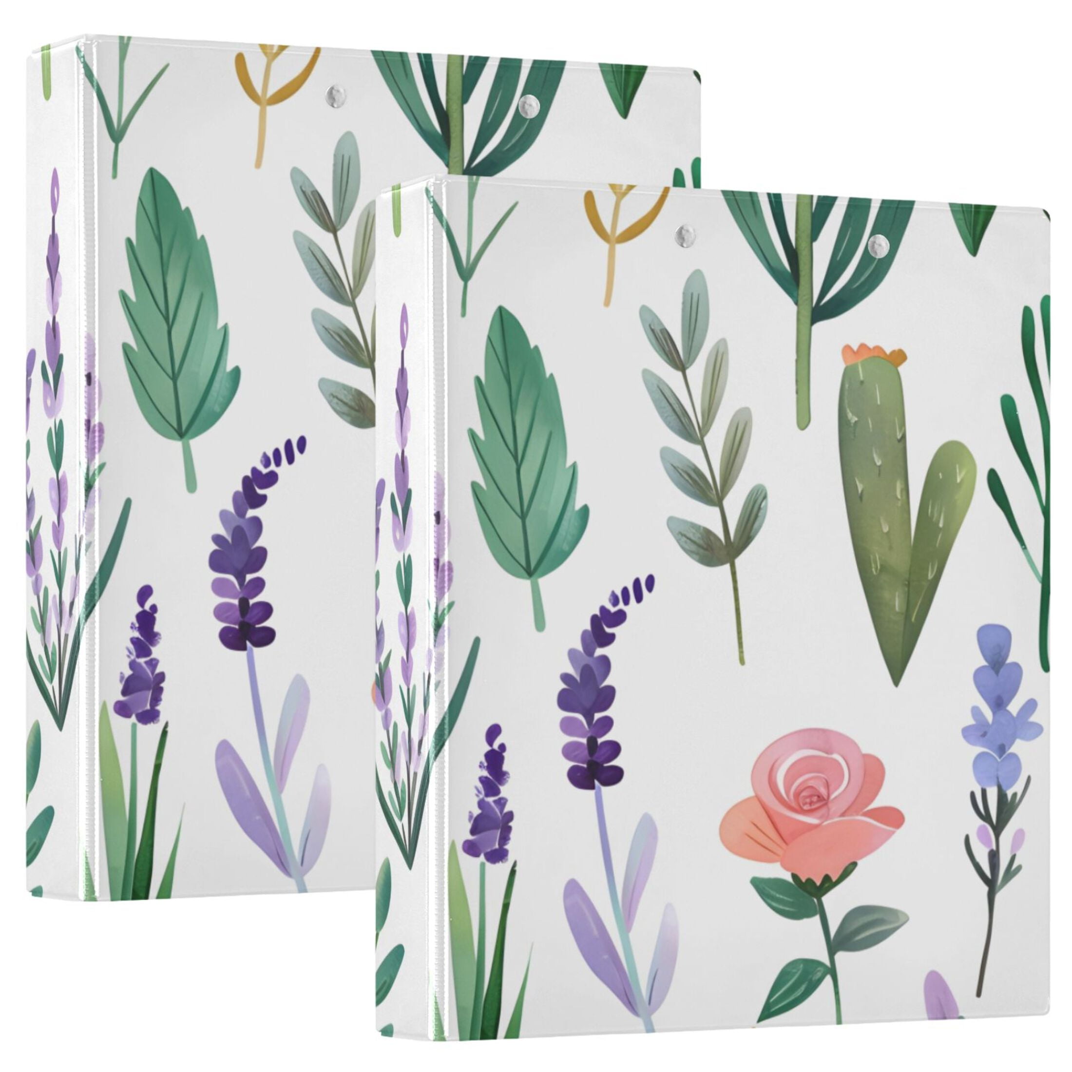 Flowers Lavender Leaves Cactus 3 Ring Binders 1.5 inch Hardcover File ...