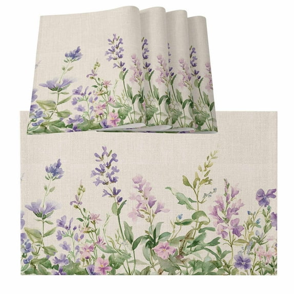 Flowers Lavender Placemats for Dinning Table Set of 6, Retro ...