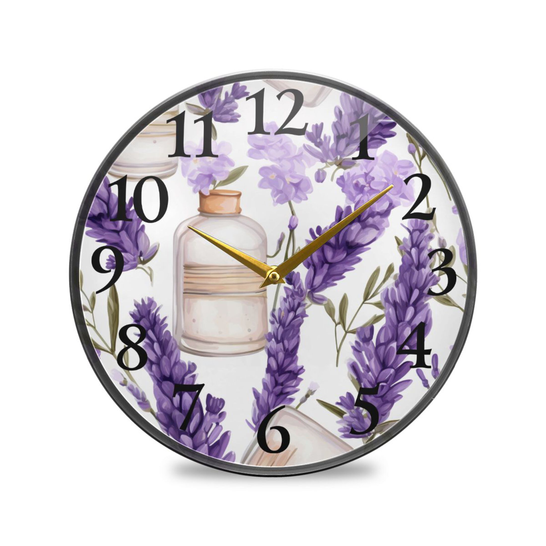 Flowers Lavender Wall Clocks Battery Operated 9.5 Inch Round Clock ...