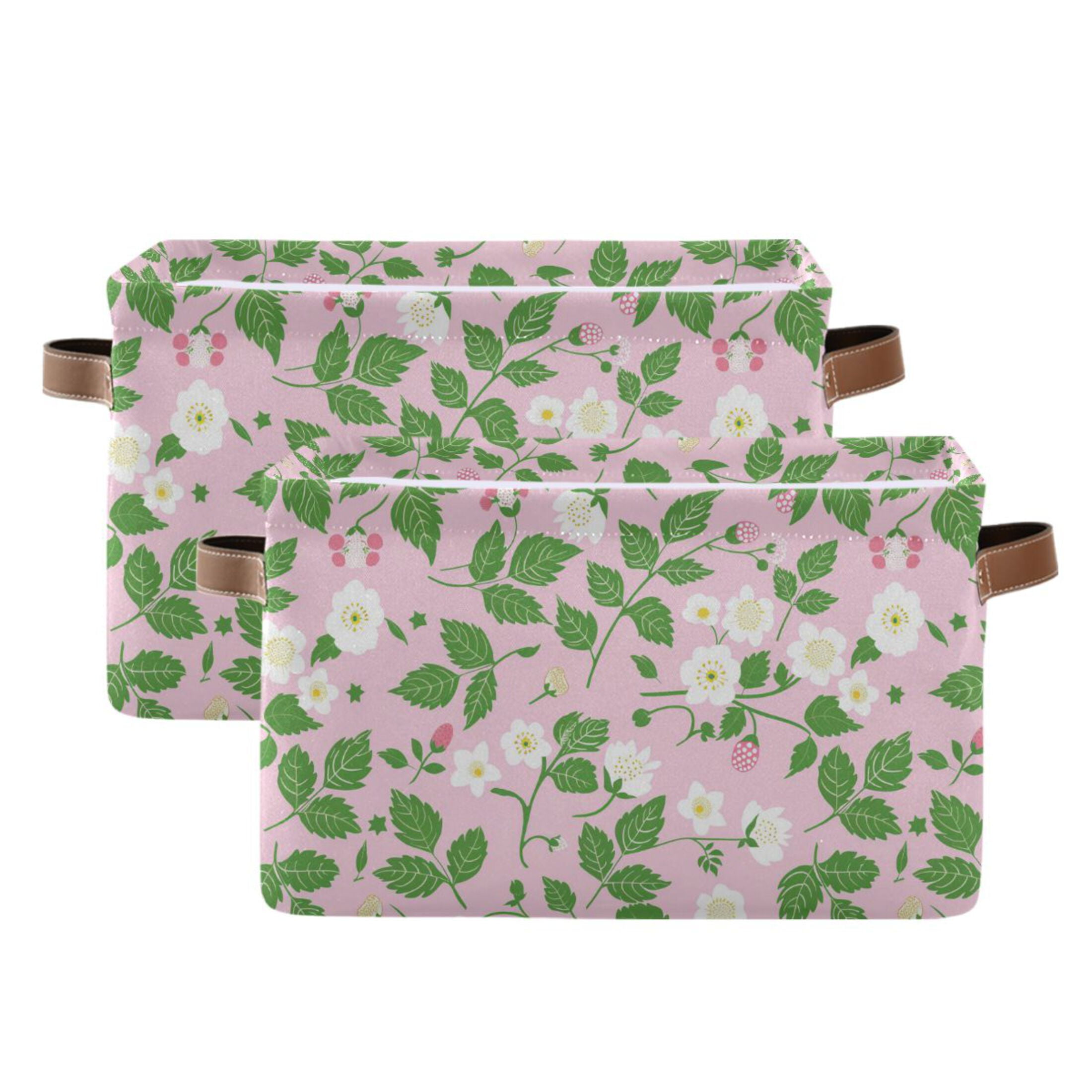Flowers Leaves Bud Storage Bins with Handle Fabric Organizer Basket ...