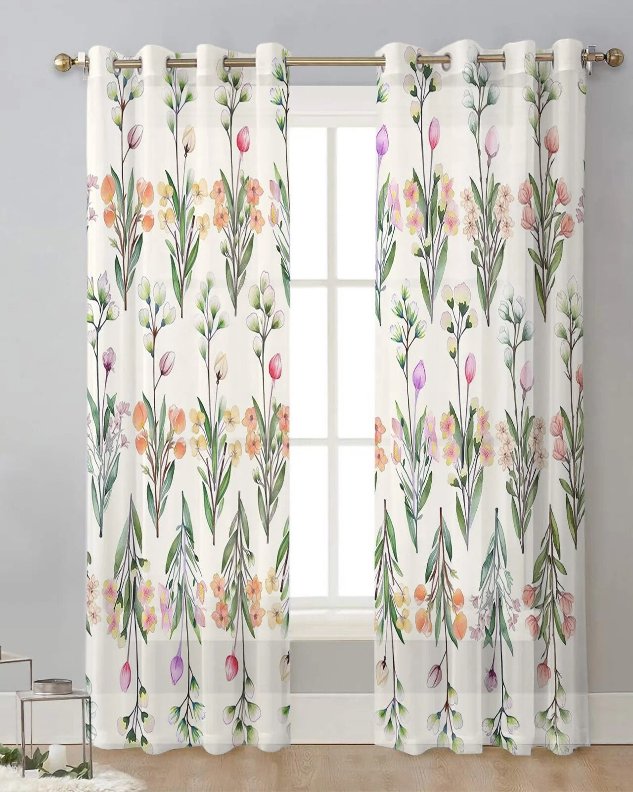 Flowers Leaves Buds Tulle Curtain for Living Room Bedroom Modern Sheer ...