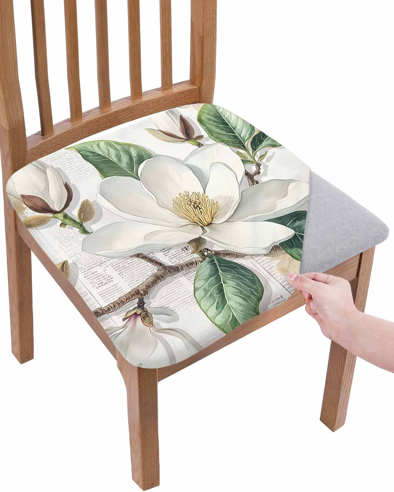Flowers Leaves Chair Seat Covers for Dining Room Stretch Chair Seat ...