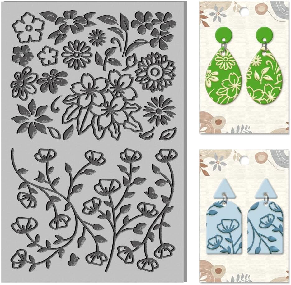 Flowers and Leaves Clay Texture Mat Polymer Clay Texture Mats Vintage ...