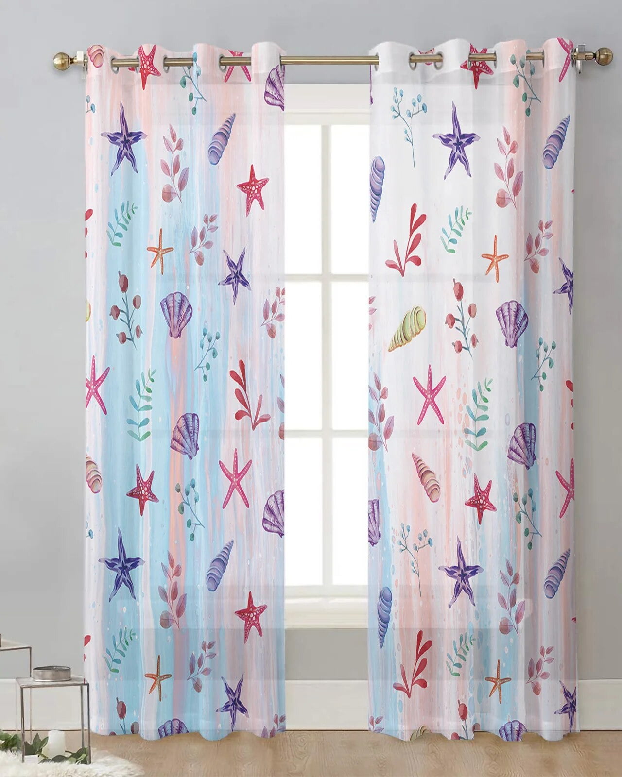 Flowers Leaves Gradual Shell Star Luxury Tulle Curtains for Living Room ...