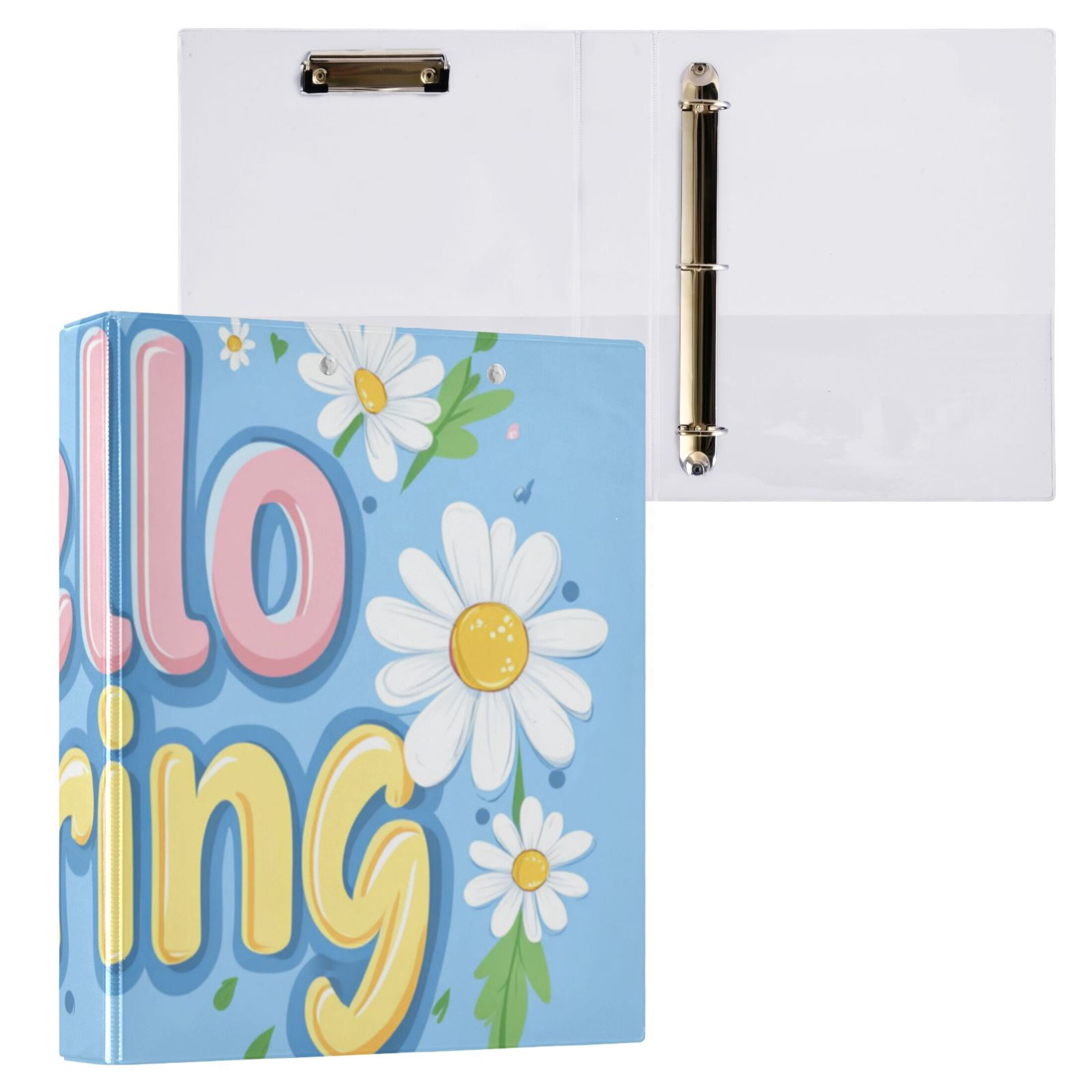 Flowers Leaves Hello Spring Round Ring Binder 3 Rings 1.5" Capacity ...