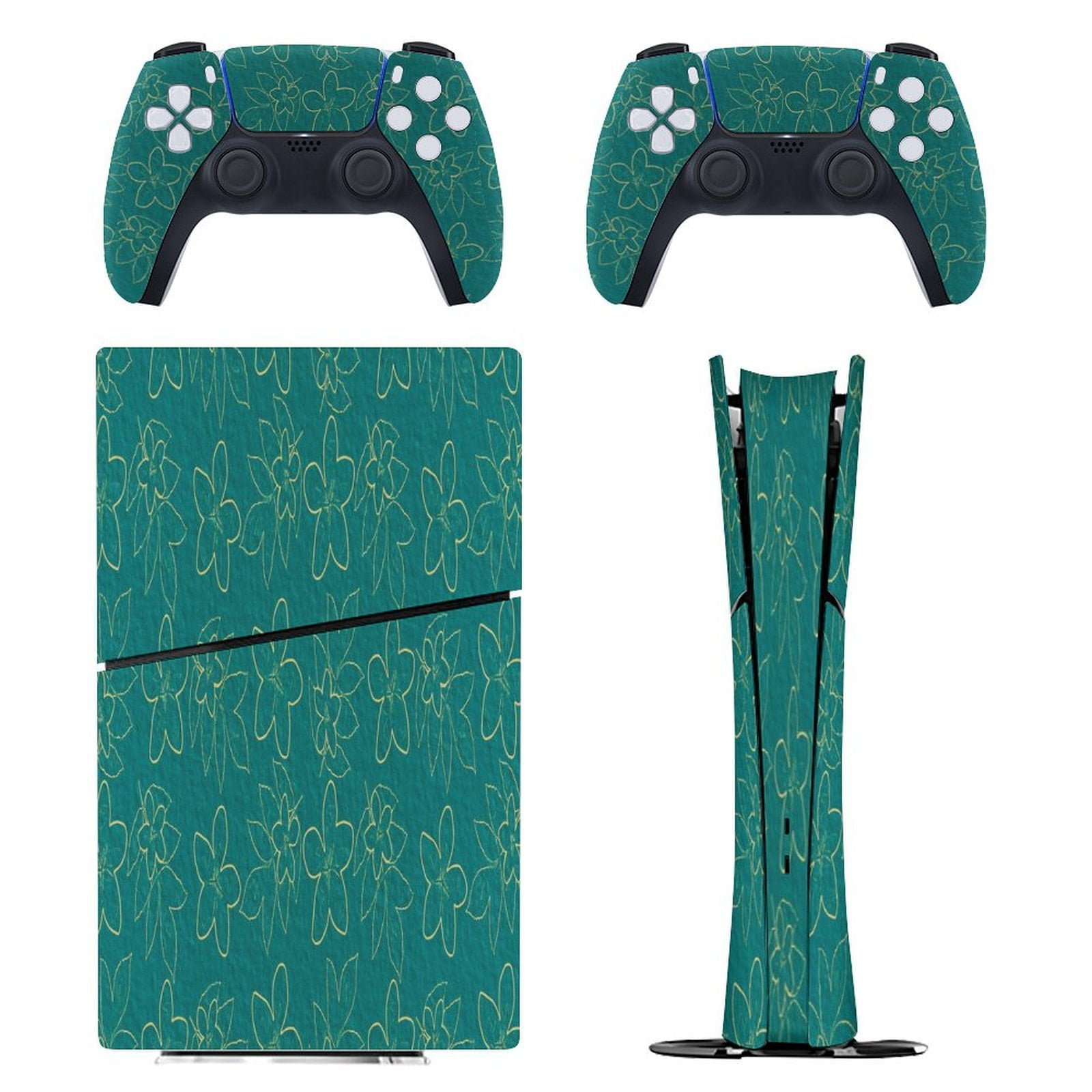 Flowers, Leaves, Lines, Green PS5/PS5 Slim Digital Disc Skin Sticker ...