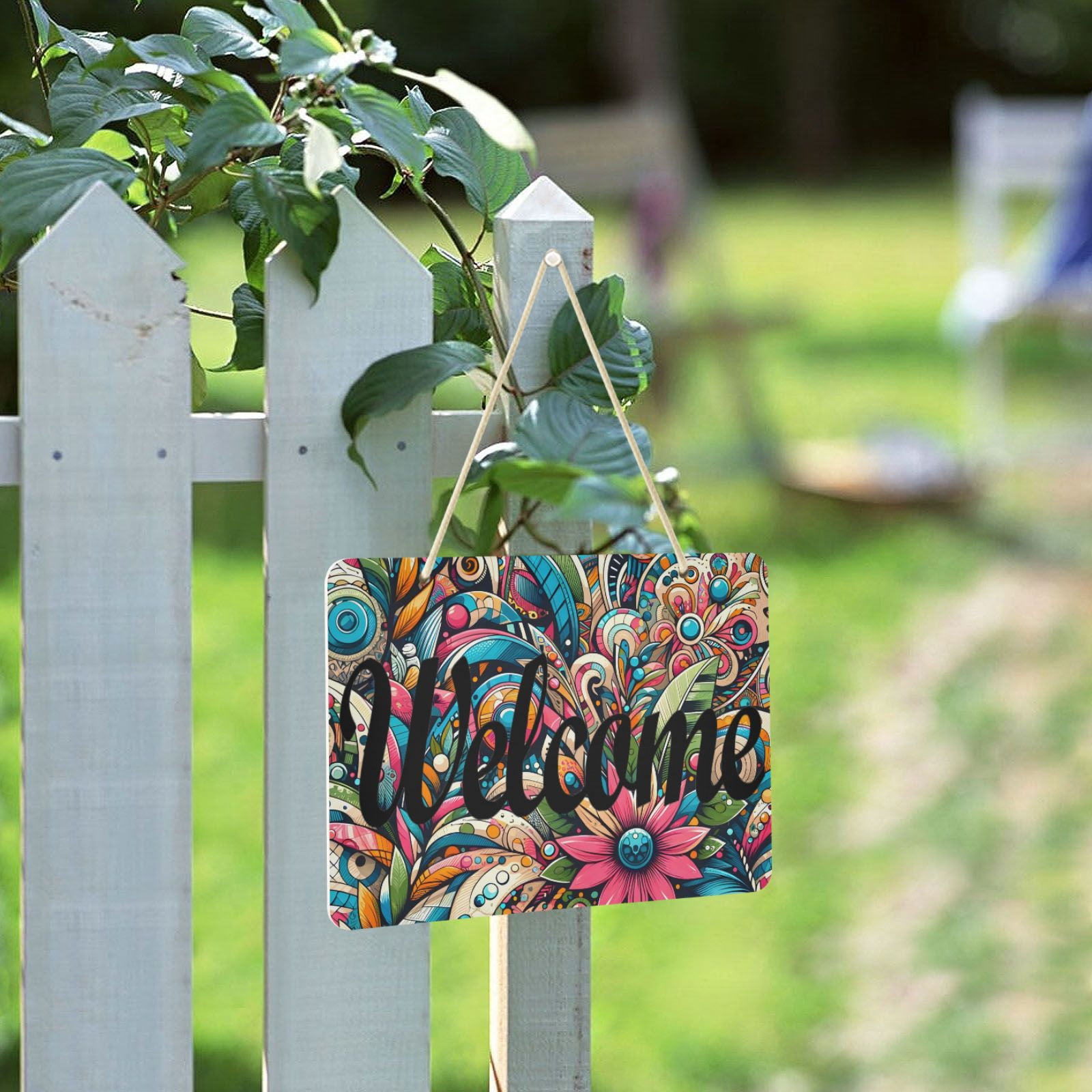 Flowers Leaves Of Colorful Welcome Sign for Front Door Porch Wreath ...