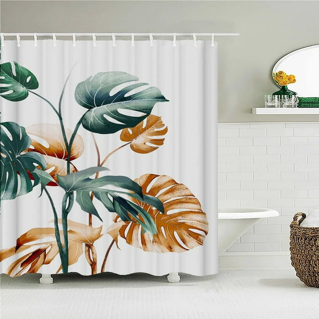Flowers Leaves Plant Pattern Bath Curtain Waterproof Fabric Shower ...