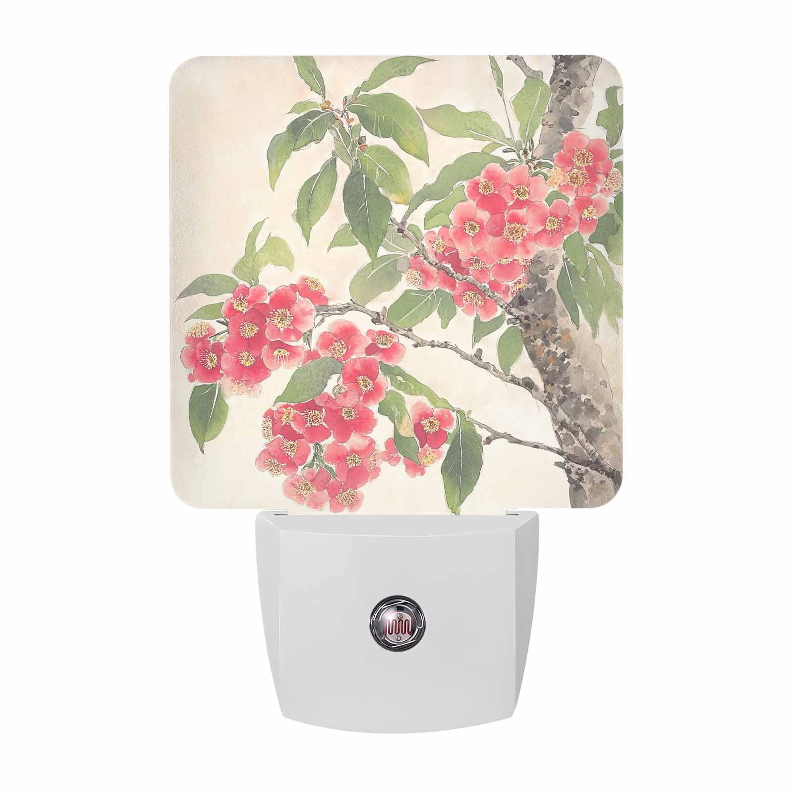 Flowers Leaves Plug-in LED Night Lights Retro Floral Red Auto Dusk-to ...