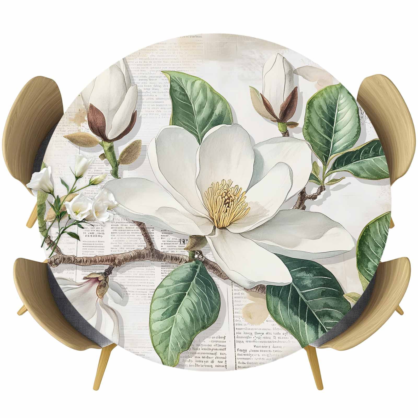 Flowers Leaves Round Tablecloth 36-44 Inch Round Fitted Table Cloth ...
