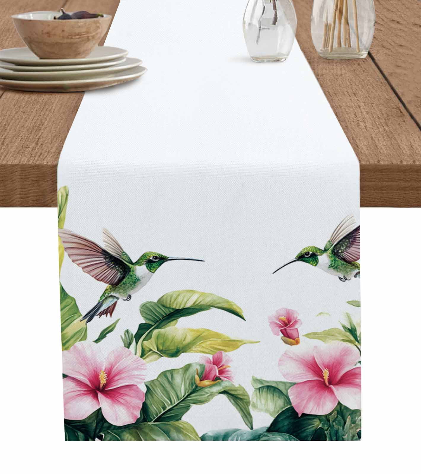 Flowers Leaves Table Runner 72 Inches, Summer Tropical Palm Plants ...