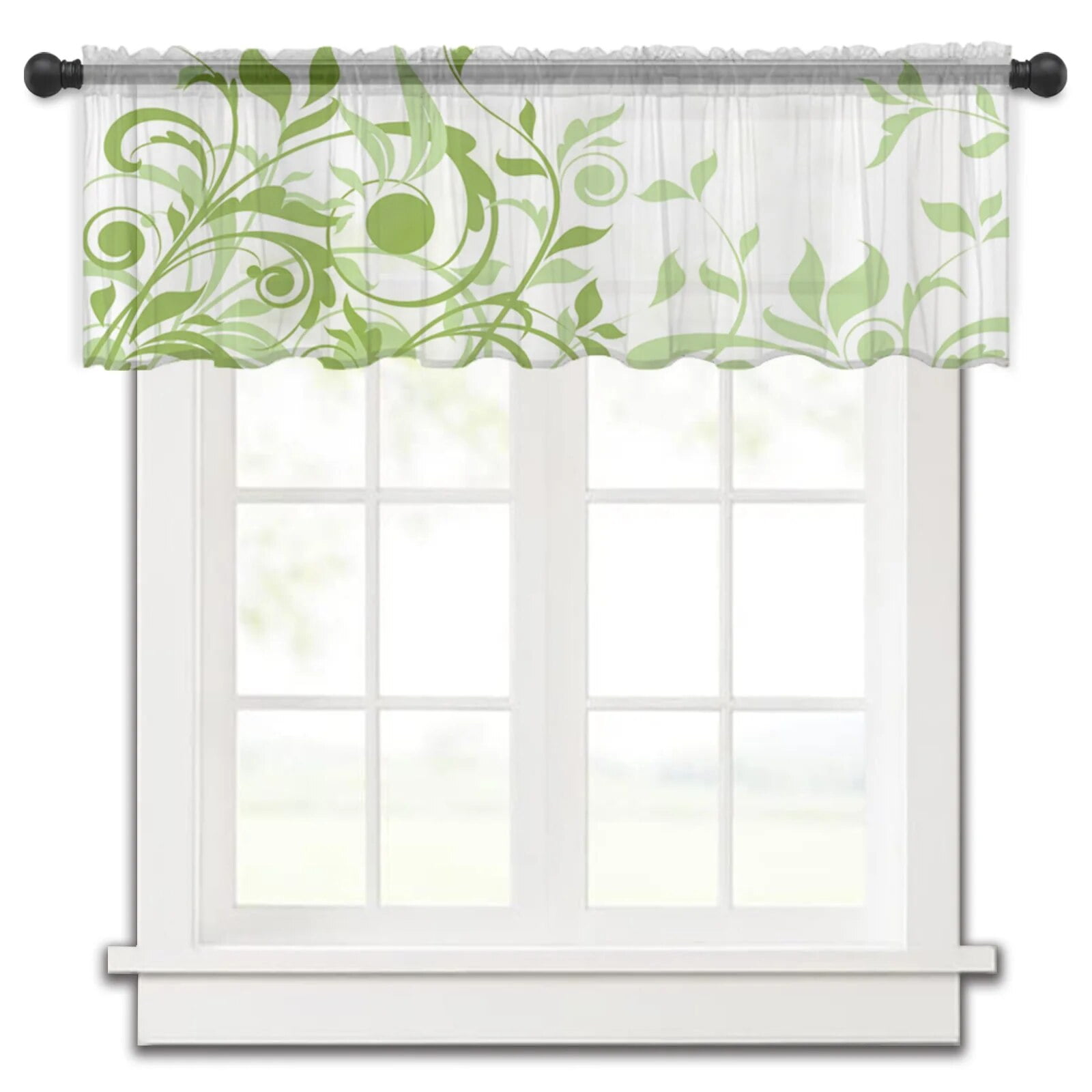 Flowers Leaves Vines Watercolor Spring Kitchen Curtains Tulle Sheer ...