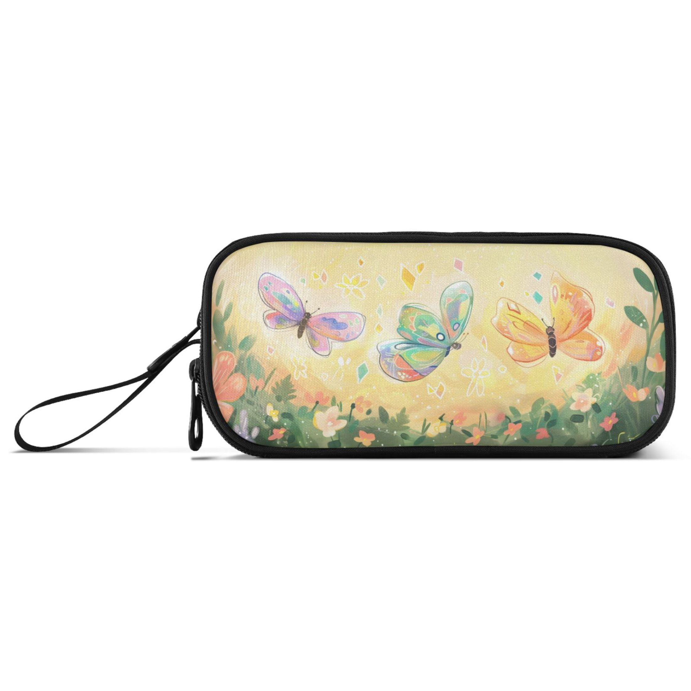 Flowers Leaves and Butterflies Pencil Case Stationary Holder Pen Bag ...