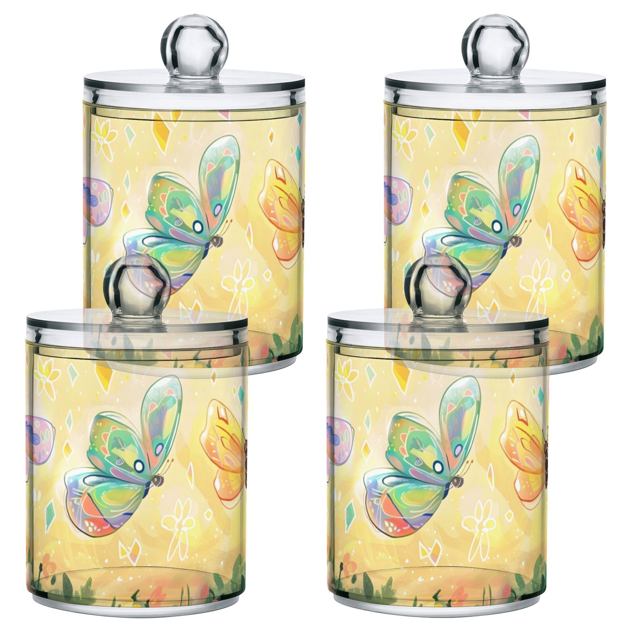 Flowers Leaves and Butterflies Translucent Plastic Cans Storage ...