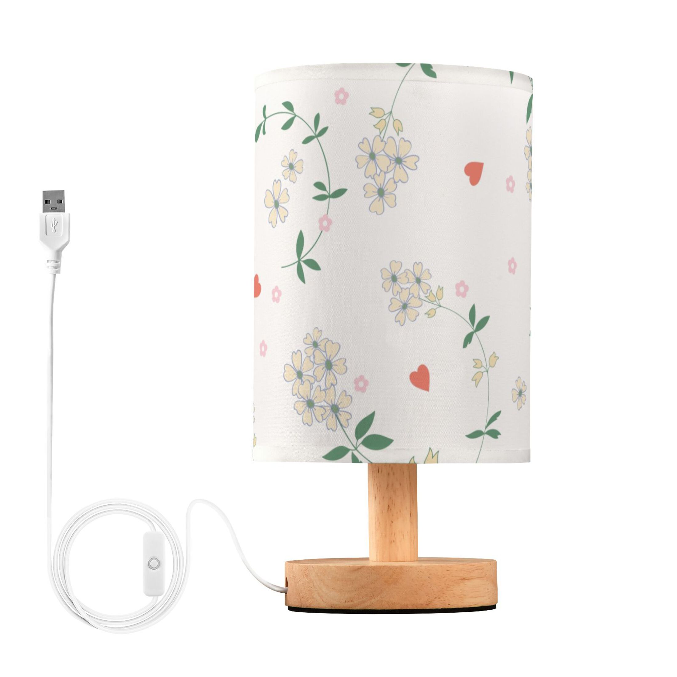 Flowers Leaves with Heart Bedside Table Lamp LED Warm Lights with USB ...